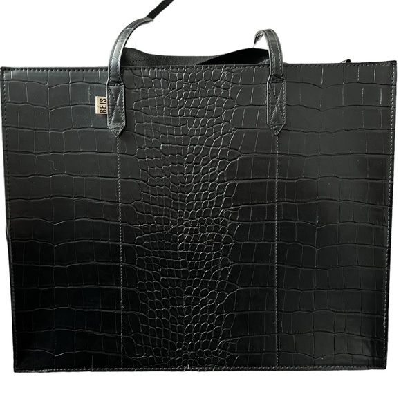BEIS | Bags | Beis Large Work Tote In Black Croc | Poshmark
